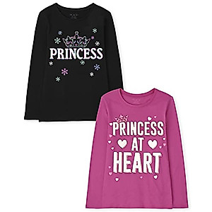 The Children's Place girls The Children's Place Long Sleeve Graphic T- 2-pack Shirt, Princess, Small US
