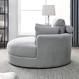 Swivel Accent Barrel Chair with Storage Ottoman,Comfy Teddy Upholstered 360° Recliner Sofa Club Chaise Leisure Round Lounge Armchair Singel Lazy Sofá Arm Chairs and Footrest Set for Living Room/Hotel