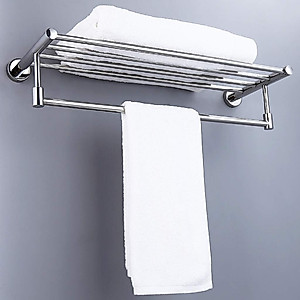 GLJ Floating Shelves Stainless Steel Drain Storage Rack, Bathroom Shower Shelf, Wall-Mounted Kitchen Spice Rack, with Towel Bar