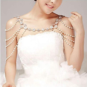 Suoirblss Lady Tassel Shoulder Body Chain Wedding Bridal Imitation Pearl Rhinestone Shoulder Necklace - Wedding Body Statement Jewelry
