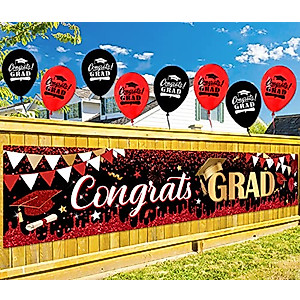 Red Banner Balloons Set Graduation Decorations Class of 2023 Congrats Grad Banner For High School Grad Party Decorations 2023