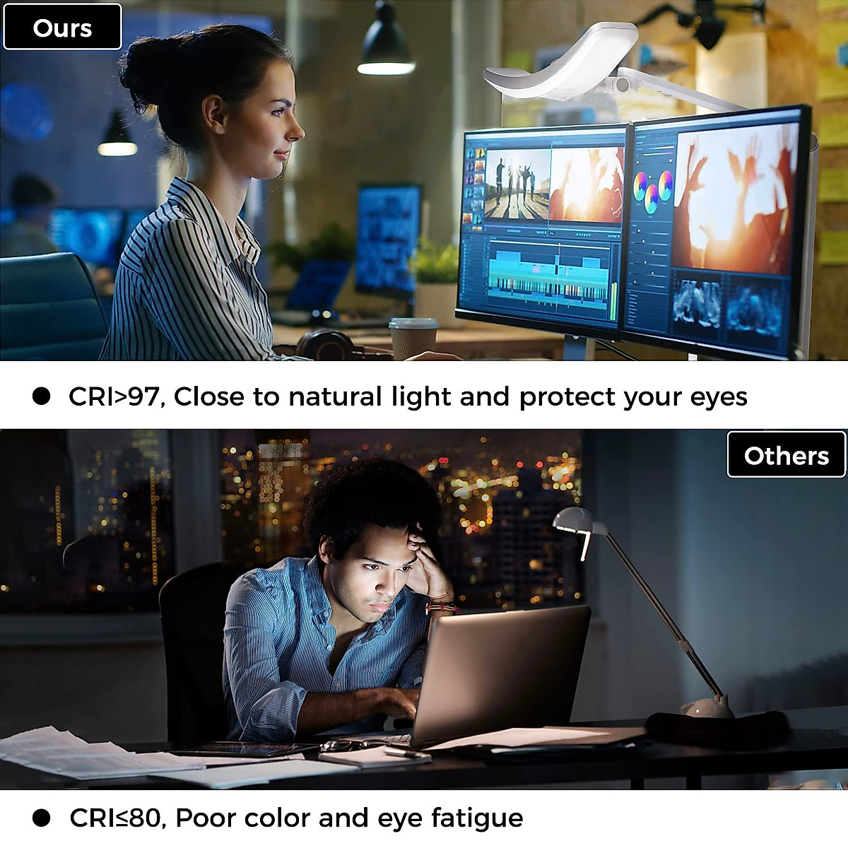 HAPPY NOCNOC Eye-Care eReading Desk Lamp/ Table Lamp/ Task Lamp/ Swing Arm Lamp: Auto-Dimming, CRI 97, Adjustable Temperatures, 51” Wide Illumination Desk Light for Home Office, Bedroom, Living Room