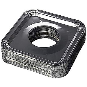 Aluminum Foil Square Gas Stove Burner Covers – Pack of 40 – Disposable Bib Liners for Kitchen Gas Range Top - Keep Your Gas Range Clean with DCS Deals Drip Pans - 8.5 x 8.5 x .5” Inch