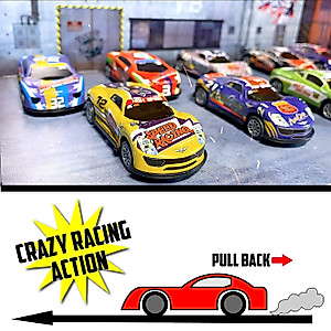 Golden Wheel 24 Race Cars Pack - 1:64 Vehicles Die-cast Metal Mini Pull Back Cars Set with Storage Case & Free Online Games - 2023 Hot Toy Birthday Party Gift for Kids Ages 3+ Years Old