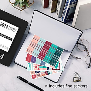 Holoary 2024 Diary, Daily Planner, January 2024 - December 2024 with 12 Monthly Tabs, 5.7’’×8.3’’ Appointment Notebook with Calendar, Inner Pocket and Sticker (Black)