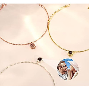 Kislumi Custom Bracelets with Picture Inside, Dainty Bracelet for Women, Customized Projection Bracelets with Photos, Picture Bracelet Personalized Photo, Memorial Gifts for Women/Family/Dog, Silver, Gold, Rose Gold