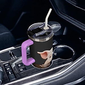 LLUTSNTH 40 Oz Vacuum Tumbler with Violet Handle Leakproof Insulated Tumbler Cute Pigs Stainless Steel Travel Mug with Lid And Straw Coffee Cup Cute Water Bottles Cup Holder Friendly
