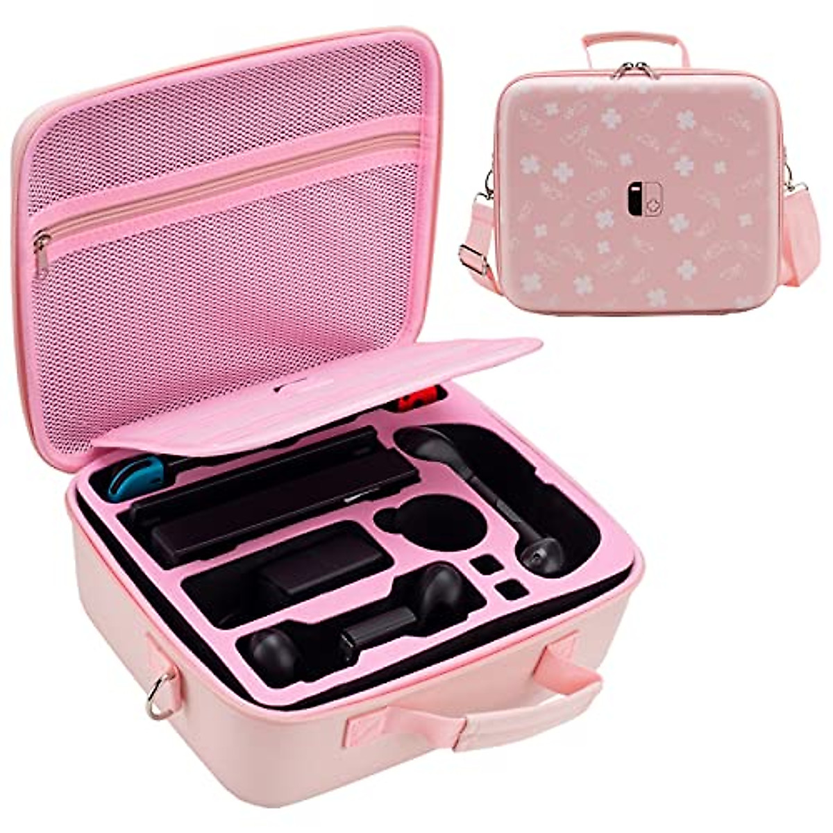 Portable Hard Shell Nintendo Switch Case Compatible with Nintendo Switch/Switch OLED Model, Deluxe Travel Storage Protective Carrying Case Bag for Switch Console Pro Controller Accessories-Pink