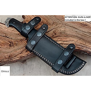 Ottoza Handmade Leather Knife Sheath LEFT HAND Bushcraft Knife Sheath - Hunting Knife Sheath - Survival Knife Sheath - Fixed Blade Knife Sheath Horizontal Carry Black TOP GRAIN LEATHER No:40