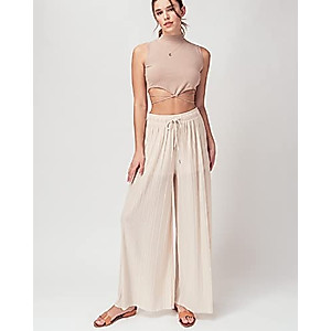 URBAN DAIZY Women's Wide Leg Pants - Woven Pleated with Lining Palazzo High Waisted Elastic Waist Casual Lounge Trousers A64_1028 Ash Rose XL