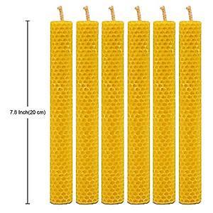 DEYBBY Handmade Beeswax Taper Candles, Dripless Wax Candles, Hand-Rolled Honeycomb Candles for Dinner Party, Set of 6 Flat Top（Brown Raw）
