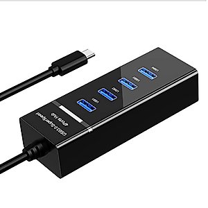 USB C Hub, 4 Ports Type to 3.0 High Speed Adapter Compatible with Laptop, Mobile Phone, MacBook Pro, XPS Ipad Pro 2018 Chromebook Pixels and More Port Devices(Black), 10.4x3.8x2.5cm (UC-ABS)