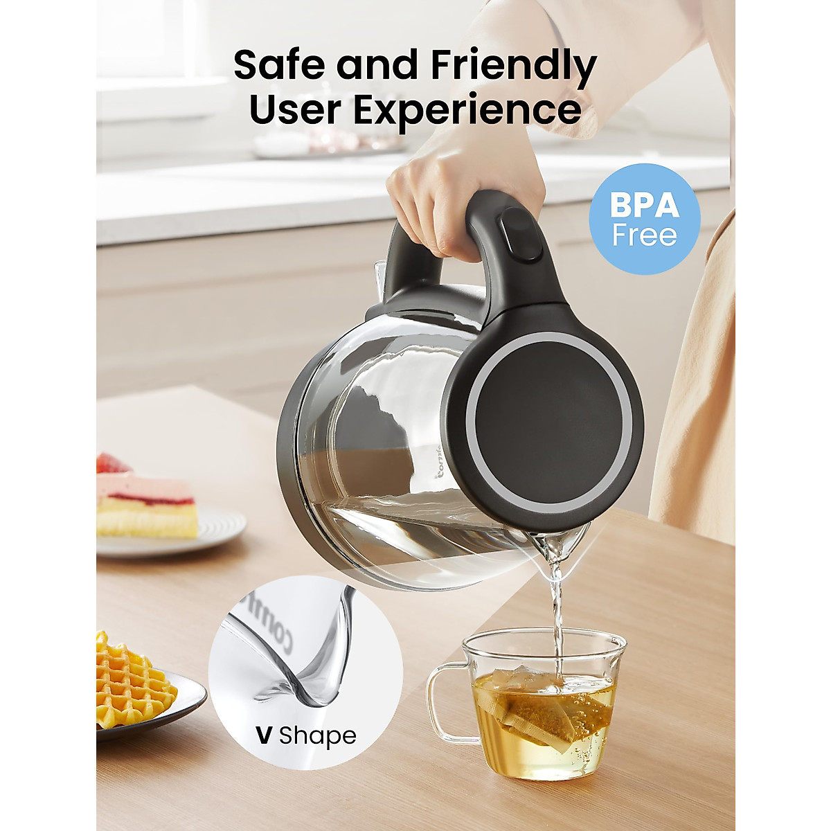 COMFEE' Electric Kettle, 1.7L Hot Water Boiler, 1500W Fast Boil, Glass Electric Tea Kettle with LED Indicator, Auto Shut-Off and Boil-Dry Protection, BPA Free