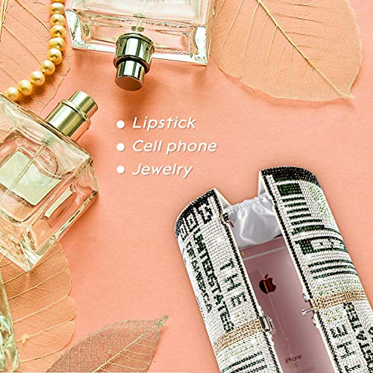 GripIt Rhinestone Money Bag Purse Crystal Clutch Purse with Chain Sparkling Charm Women Purse Evening Handbag Holiday Gift,Green