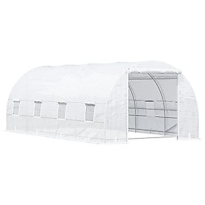 Outsunny 234.25" x 118" x 82.75" Walk-in Tunnel Greenhouse Garden Warm House Large Hot House Kit with 8 Roll-up Windows & Roll Up Door, Steel Frame, White