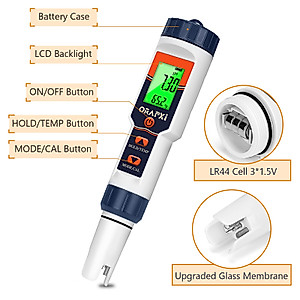 Pool Salt Tester pH Meter ORAPXI Salinity Meter and pH Tester PPM EC Meter with LCD Screen 5 in 1- Salt pH TDS EC Meter for Saltwater Pool, Hot Tubs, Spas, Aquarium, Hydroponics System, Home Brew