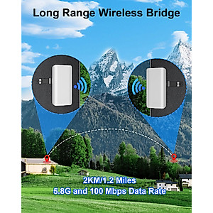 5.8GHz Point to Point Outdoor Wireless Bridge with 2 100 Mbps Ports and Bracket Mounts, Wifi Bridge, Ethernet Bridge, Starlink WiFi Extender, 12 dBi Antenna, 2KM Transmission for Starlink Gen 3 Router