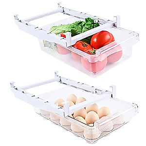 VVLIAM 2 PACK Refrigerator Organizer Bins fridge drawer organizer with Handle, Egg Holder For Refrigerator and fruit containers for fridge pull out cabinet organizer Fit for Fridge Shelf Under 0.6"