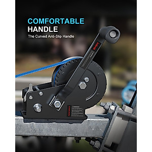 Kolvoii Boat Trailer Winch 3500lbs with 33ft(10M) Polyester Strap, Two Way Ratchet and Two Speed Switchable Hand Crank Winch for Boat Jet Ski Trailer Marine
