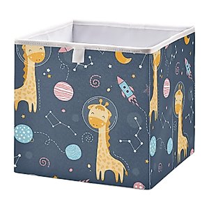 Cute Animals Giraffe Cube Storage Bin Collapsible Storage Bins Waterproof Toy Basket for Cube Organizer Bins for Kids Nursery Book Bathroom Closet Girls Boys - 11.02x11.02x11.02 IN