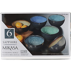 Mikasa Sapphire Stoneware Bowls | Set of 6 Bowls | Dishwasher Safe | Microwave Safe