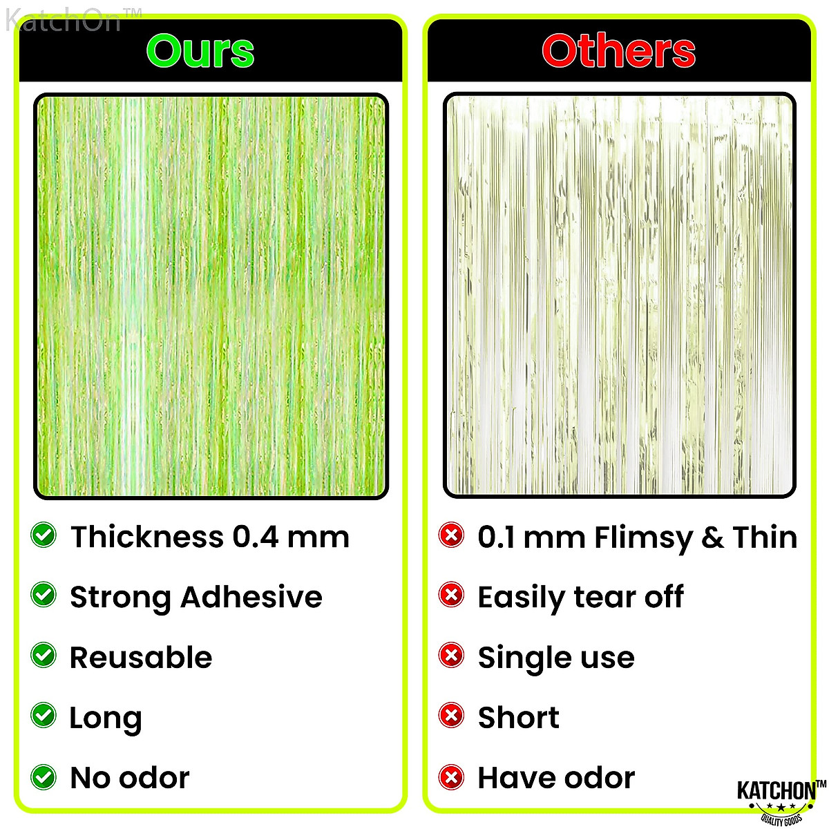 KatchOn, Neon Green Streamers Backdrop - XtraLarge, 3.2x8 Feet | Lime Green Foil Fringe Curtain for Neon Party Decorations, Neon Party Supplies | Neon Fringe Curtain for Lime Green Party Decorations