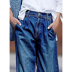EVALESS Womens Fashion Wide Leg Jeans Boyfriend High Waist Baggy Jeans Summer Loose Y2K Streetwear Denim Pants Blue 12