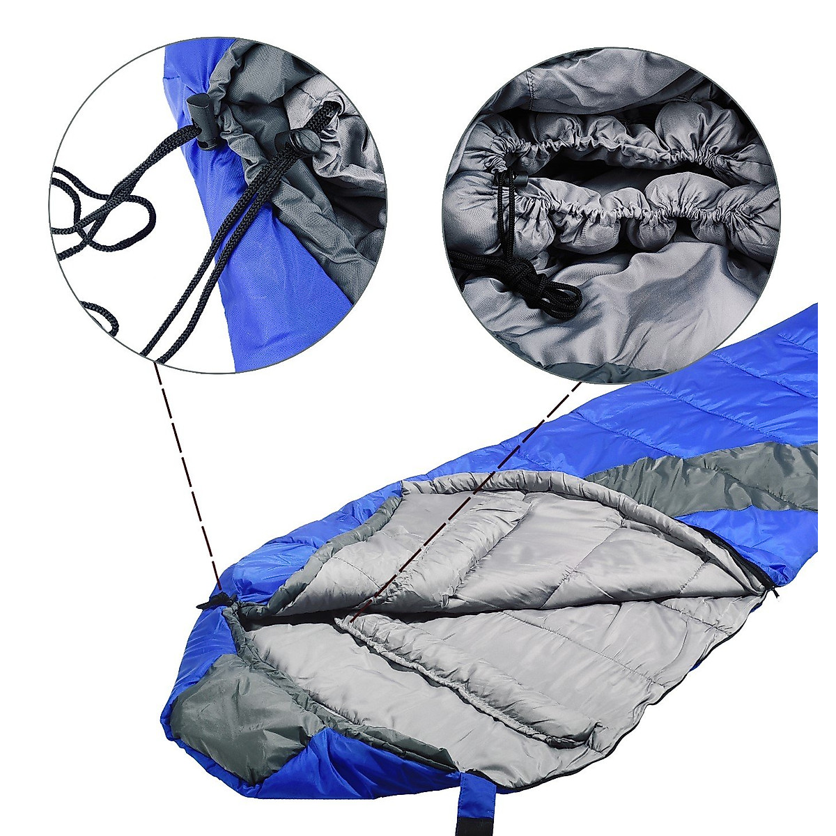 OuterEQ Compact Lightweight Mummy Sleeping Bag, Compression Sack Waterproof for Camping & Hiking & Backpacking (Blue/Grey Right)