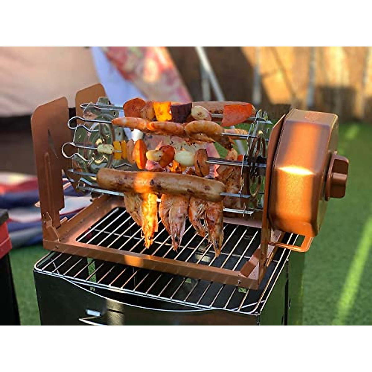 ROTO-Q 360 Family Bundle (COPPER) | The Ultimate Rotisserie Solution for Healthier Cooking | Portable, Versatile, and Energy-Efficient | Perfect for Convection Ovens, Air Fryers, BBQs, and Fire Pits | Self-Rotating Spit Roaster for Mouth-Watering Rotisser