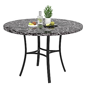 VECELO 36" Round Dining Table for 4, Faux Marble Dinette with Metal Frame for Kitchen, Apartment, Home, Space-Saving, Grey