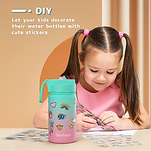 Kids Water Bottle, 12oz Water Bottles Kids with Straw and Stickers, Stainless Steel Vacuum Double Wall Insulated cup, Kids Water Bottle for School, Gifts for Girls(Green)