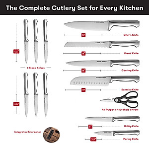 Master Maison Stainless Steel Kitchen Knife Set With Knife Block & Bonus Cleaver | German Stainless Steel Knives With Knife Sharpener & 6 Steak Knives | Butcher Block Knife Sets For Kitchen
