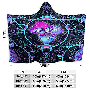 Cuddlepro Trippy Psychedelic Mushroom Wearable Hooded Blanket Cape for Adult Christmas Birthday Snuggies Gifts for Women Men Hippie Purple Weed Poncho Hoodie 50"x60" for Teens Girl Boy
