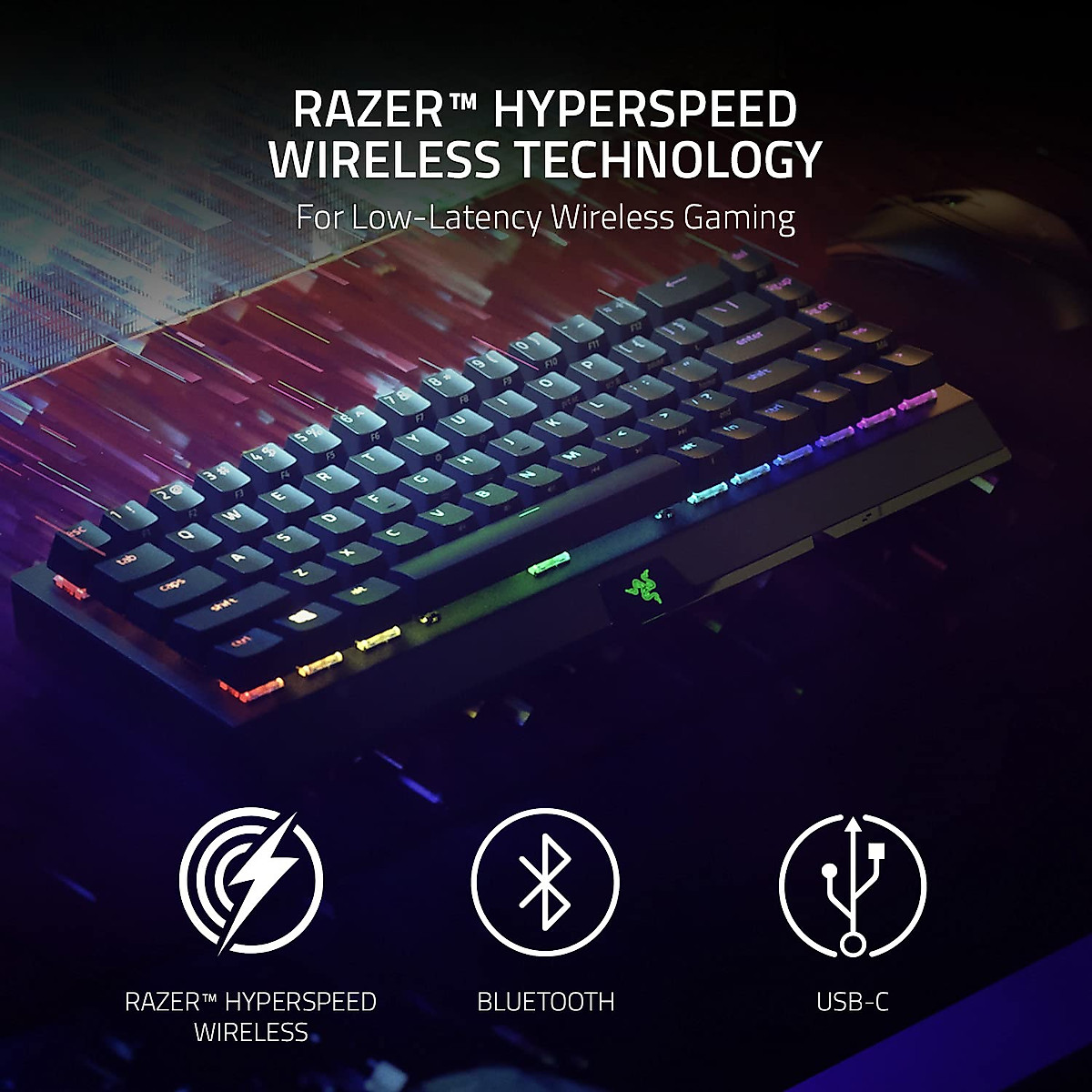 Razer BlackWidow V3 Mini HyperSpeed 65% Wireless Mechanical Gaming Keyboard: Yellow Mechanical Switches Linear & Silent - Doubleshot ABS Keycaps - Chroma RGB - Up to 200 Hr Battery - Snap Tap