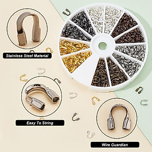 PandaHall Elite 540 Pcs 6 Colors Brass Wire Guardian Wire Cable Protector U Shape Wire Guard Loops for Earring Bracelet Jewelry Making