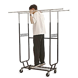LIFEFAIR Clothes Rack Heavy Duty Clothing Rack Commercial Grade Garment Rack for Hanging Clothes, with 450 LBS Capacity Double Clothing Rack on Wheels, 71" x 20" x 69"