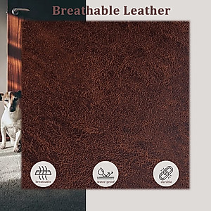 Nusetx Mid-Century Modern Accent Chair, Faux Leather Upholstered Living Room Chairs with Waist Cushion, Reading Armchair for Bedroom Sunroom, Brown