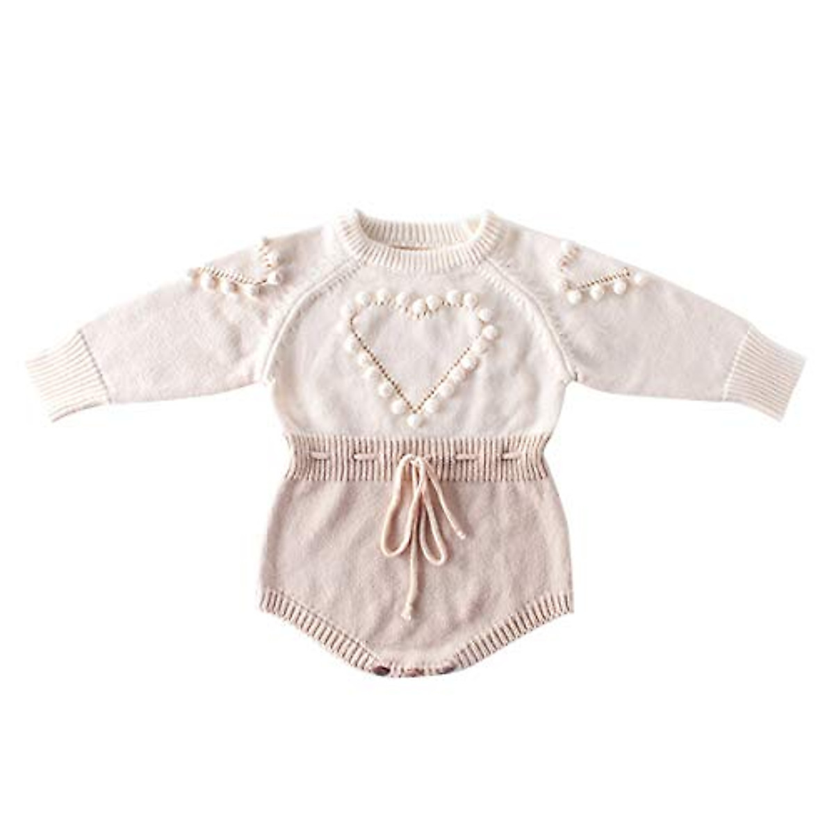 bebeshopdelageyhu Newborn Baby Girl Sweater Romper Ruffle Sleeve Cotton Knitted Bodysuit Fall Winter Outfit Infant Clothes (3-6 Months,A Beige)