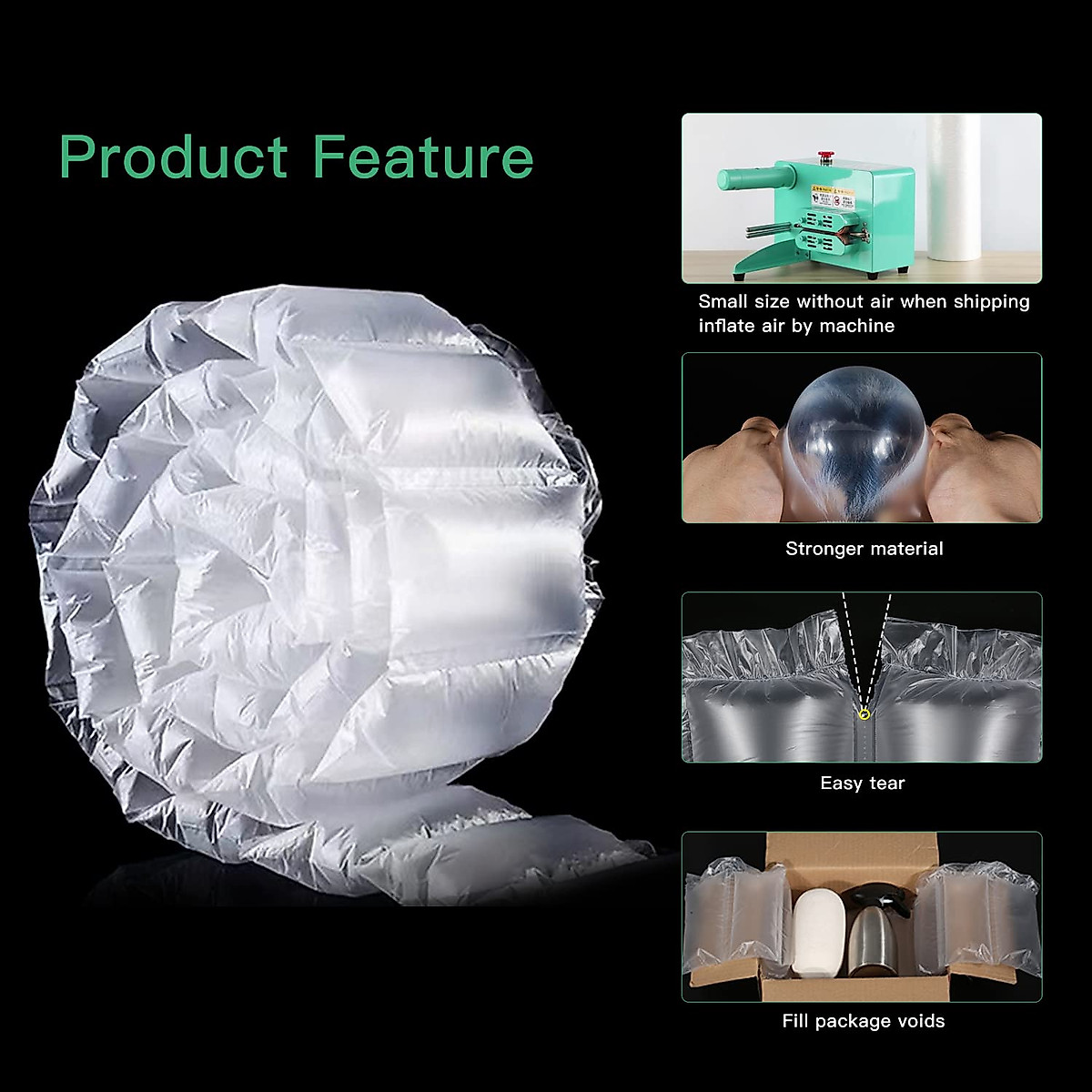 awagas Air Cushion Wrap Roll, 3000pc Air Pillow Bags Air Pillows for Packaging Inflatable Air Cushion Film Roll, Air Bubble Void Filling Bags for Bubble Wrap Packaging 985ft x 4" x 8"