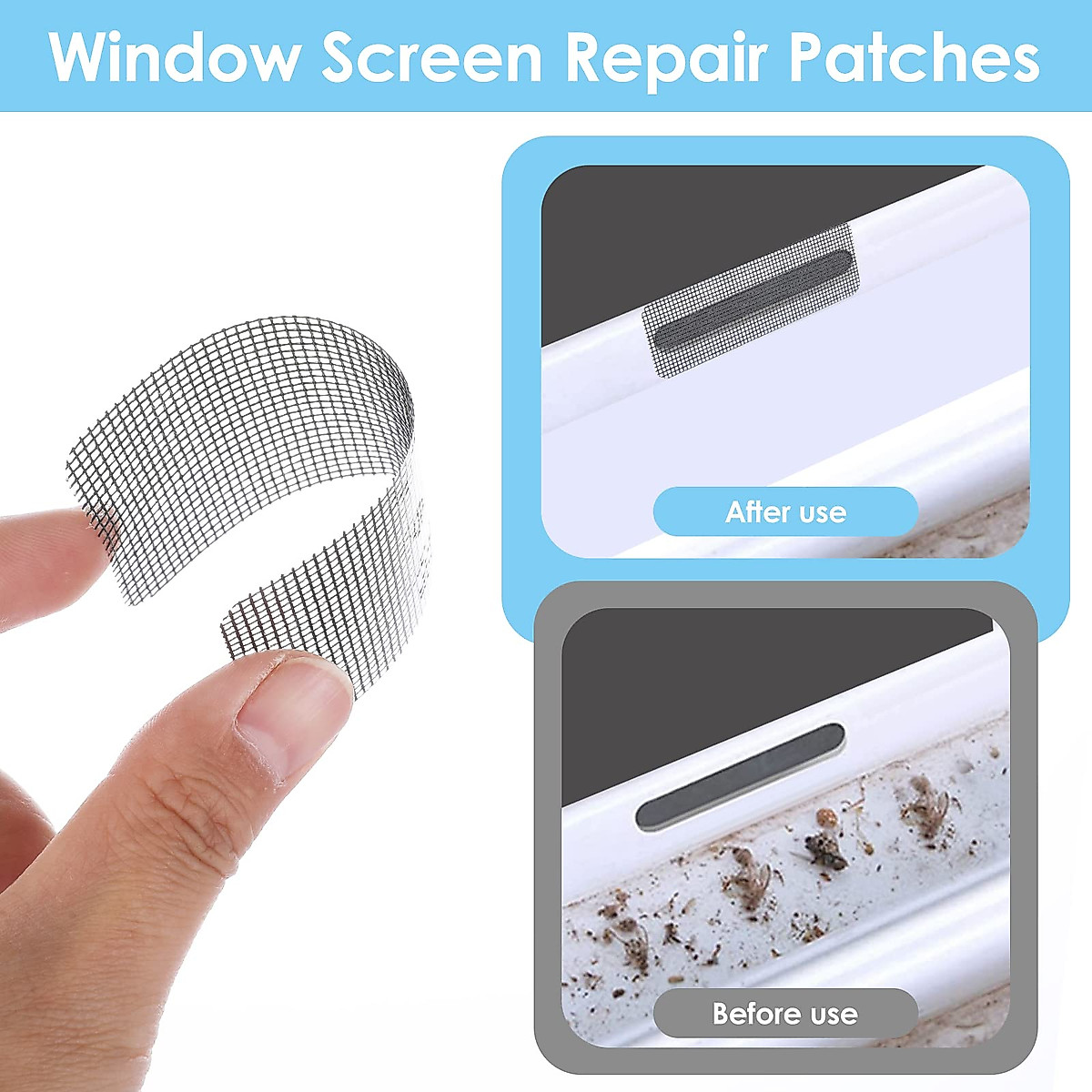 Cobee Self-Adhesive Window Screen Repair Patches Kit, 10 Sheets 3 Sizes Screen Door Replacement Repair Kit Fiberglass Mesh Wall Repair Patches Drywall Tools Wall Hole Quick Repair Patch(Black)