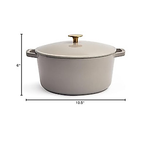 Milo by Kana 5.5-quart Enameled Cast Iron Dutch Oven with Lid | Premium Casserole Cooking Pot | Enamel Coating Inside and Out | Oven Safe and Dishwasher Friendly (Pebble with Gold Knob)