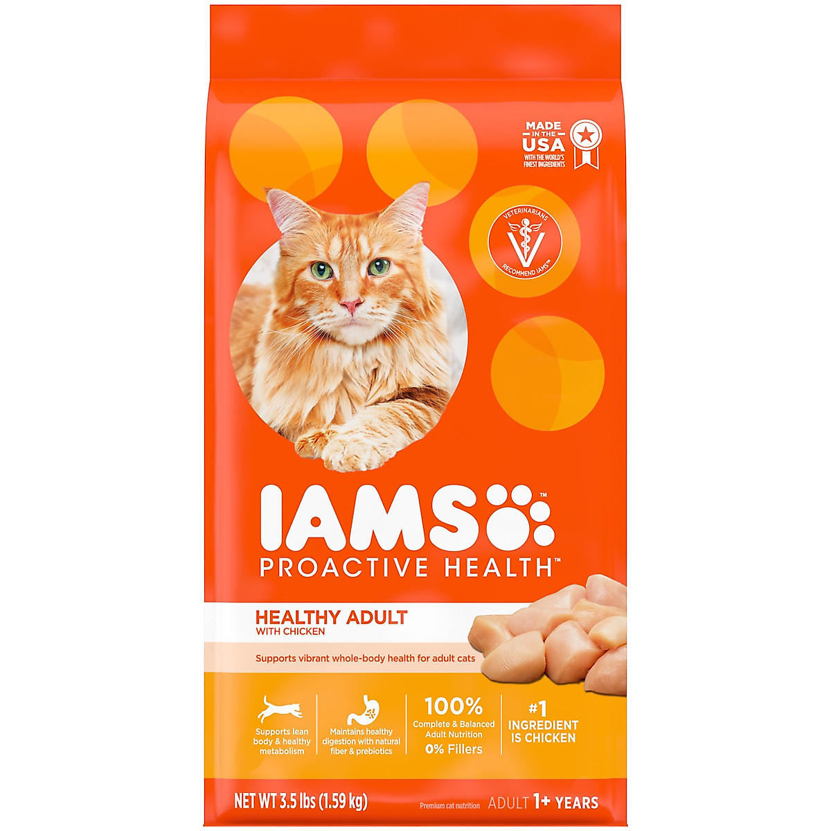 IAMS PROACTIVE HEALTH Adult Healthy Dry Cat Food with Chicken Cat Kibble, 3.5 lb. Bag