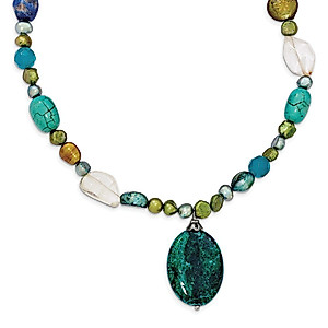 FB JEWELS Sterling Silver Citrine Lapis Agate Howlite Jade Chrysocolla Chain Necklace