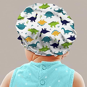 Babrukda Kids Hair Cover, Children Satin Bonnet, Boys Girls Satin Sleep Cap, Adjustable Elastic Band Beanie Hat for Night Sleeping Easy Clean Headwear for Toddler Baby Dinosaur