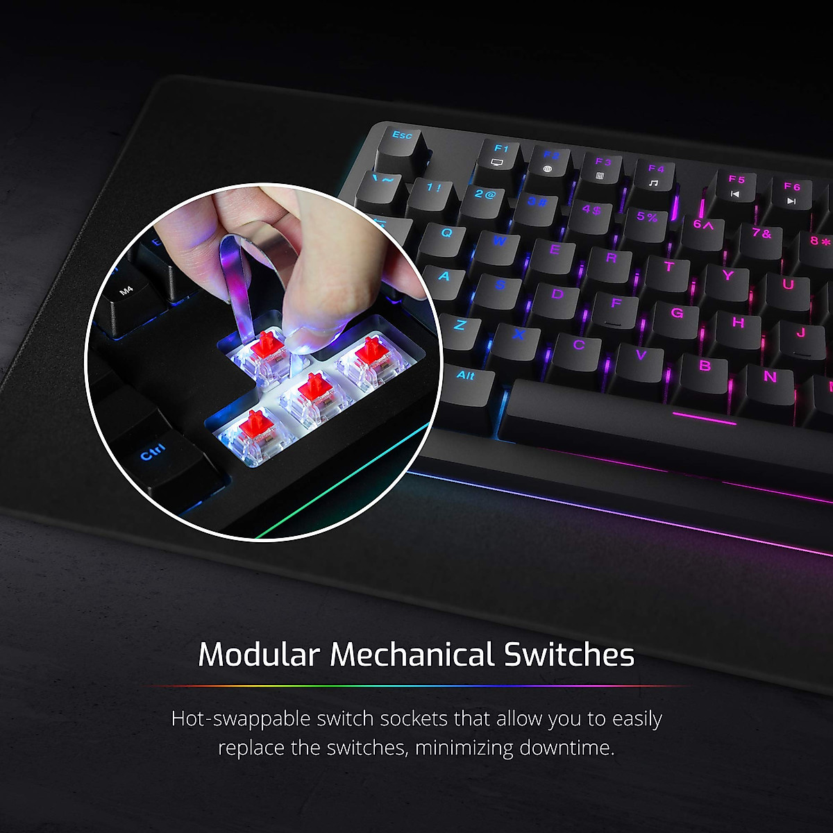 TECWARE Spectre Pro, RGB Mechanical Keyboard with Volume Knob, Full Size 104 Keys (Outemu Red)