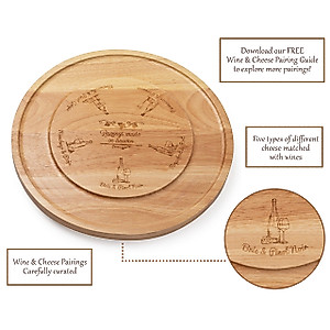 Permaggio Cheese Board and Knife Set, Wine and Cheese Serving Set, Lazy Susan Tray Charcuterie Platter 13.1", Natural Rubber Wood, Perfect Hostess Gift, Swivel Server Cheeseboard Gift Set