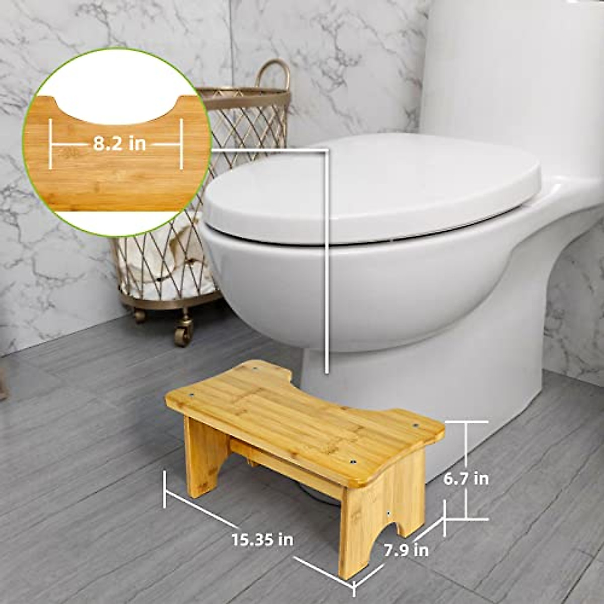 Toilet Stool Bathroom Stool Bamboo Poop Stool with Non-Slip Mat, Portable Toilet Foot Stool - Wood Color …