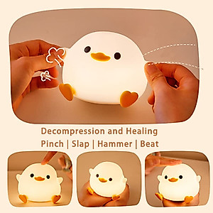 Crtivetoys Cute Duck Night Light for Kids Animal Silicone Nursery Rechargeable Table Lamp Bedside Lamp with Touch Sensor for Girls and Boys Bedrooms,LED Night Light Kawaii Room Desk Decors
