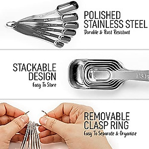 Zulay Measuring Spoons Set - 6 Piece Stainless Steel Measuring Spoons - Easy to Read, Etched Markings & Slim Design for Narrow Spice Jars - Heavy Duty Tablespoon Measure Spoon with Removable Clasp