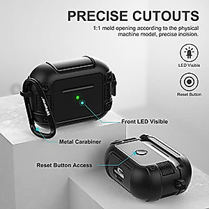 Winproo Armor Airpods Pro Case Cover with Lock Clip, Military Hard Shell Full-Body Shockproof Protective Case Skin with Keychain for Airpods Pro [Black]